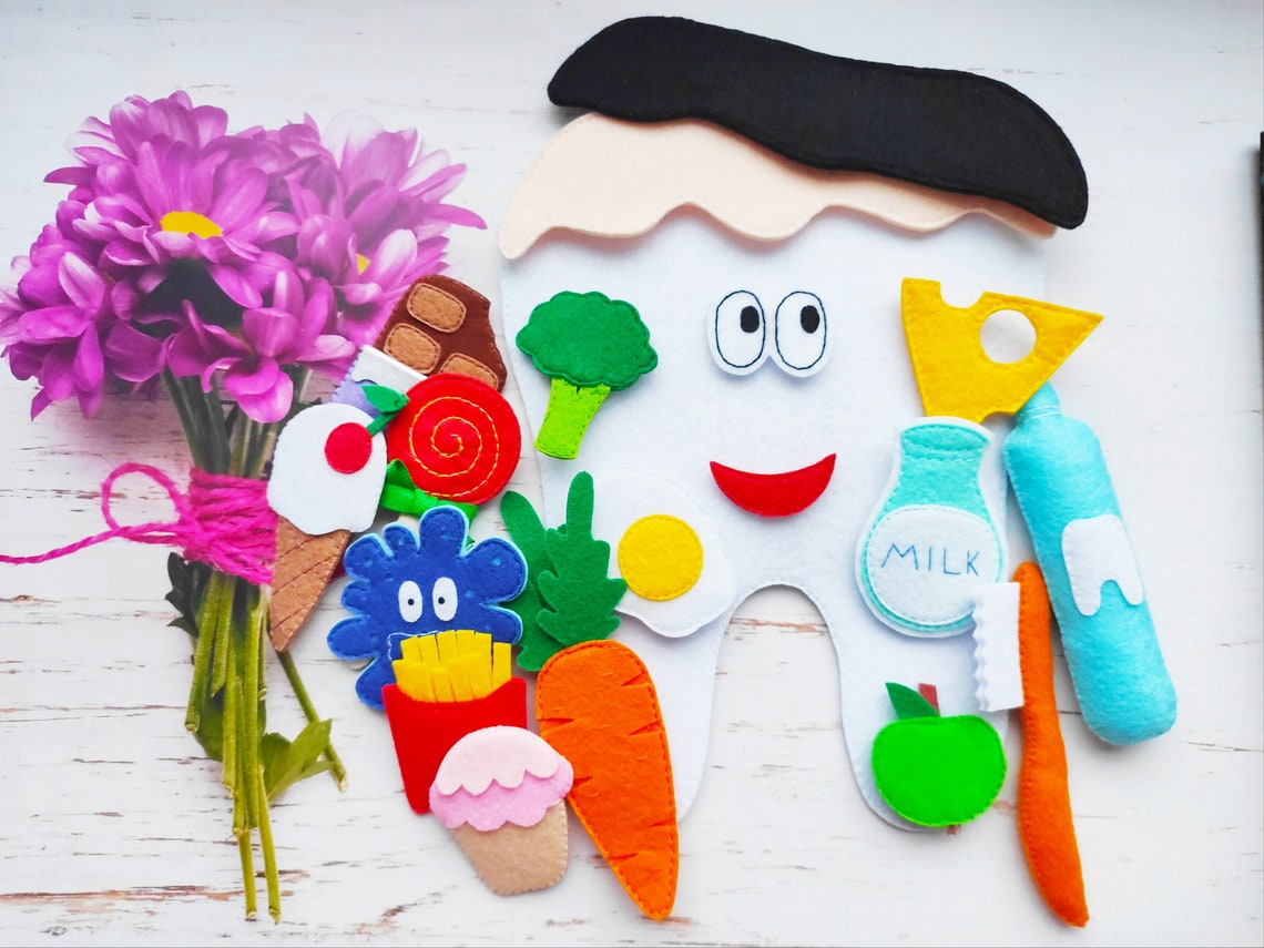 Felt Game clean Tooth. Felt Happy Tooth and Sad Tooth. Tooth Brushing ...