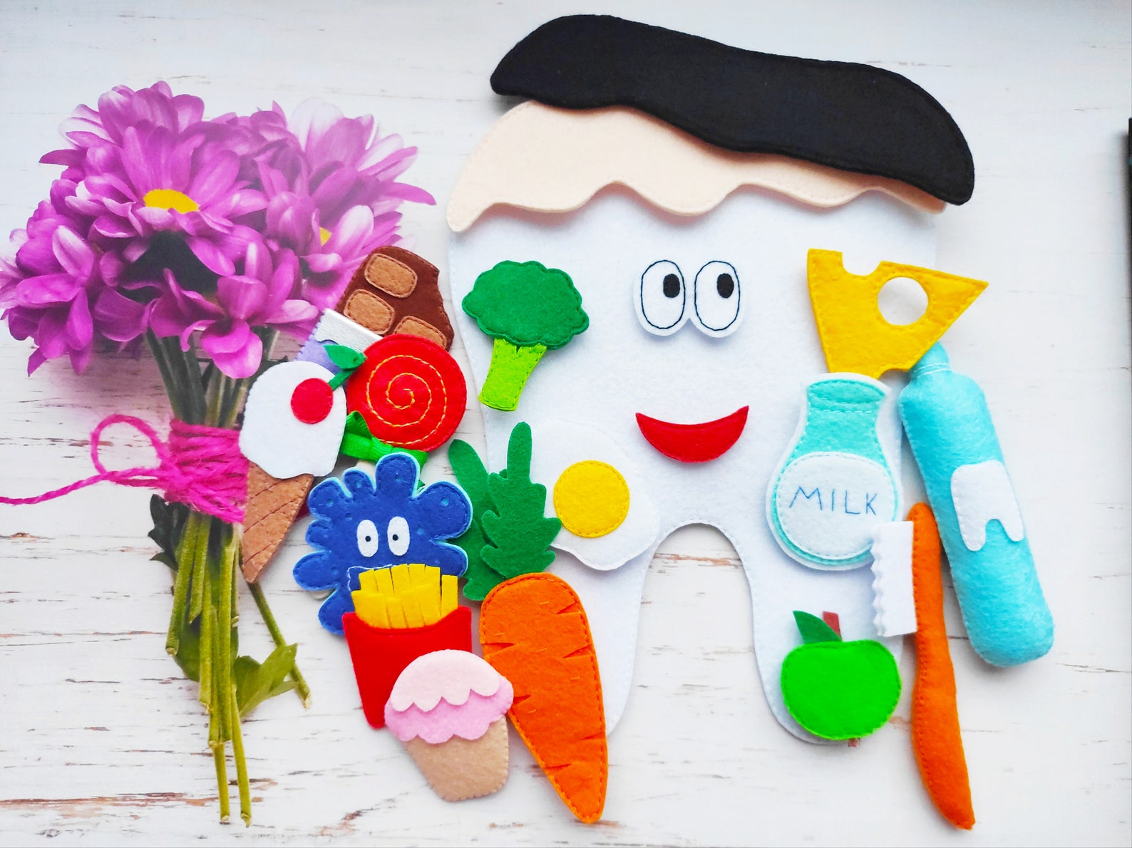 Felt Game clean Tooth. Felt Happy Tooth and Sad Tooth. Tooth Brushing ...