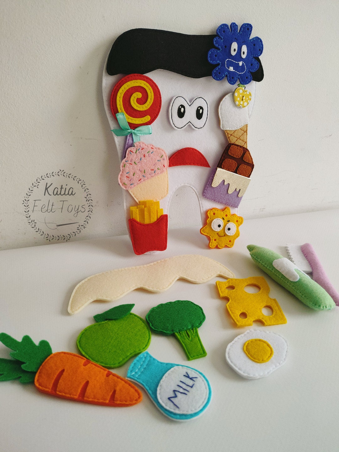 Felt Game "clean Tooth". Felt Happy Tooth and Sad Tooth. Tooth Brushing ...