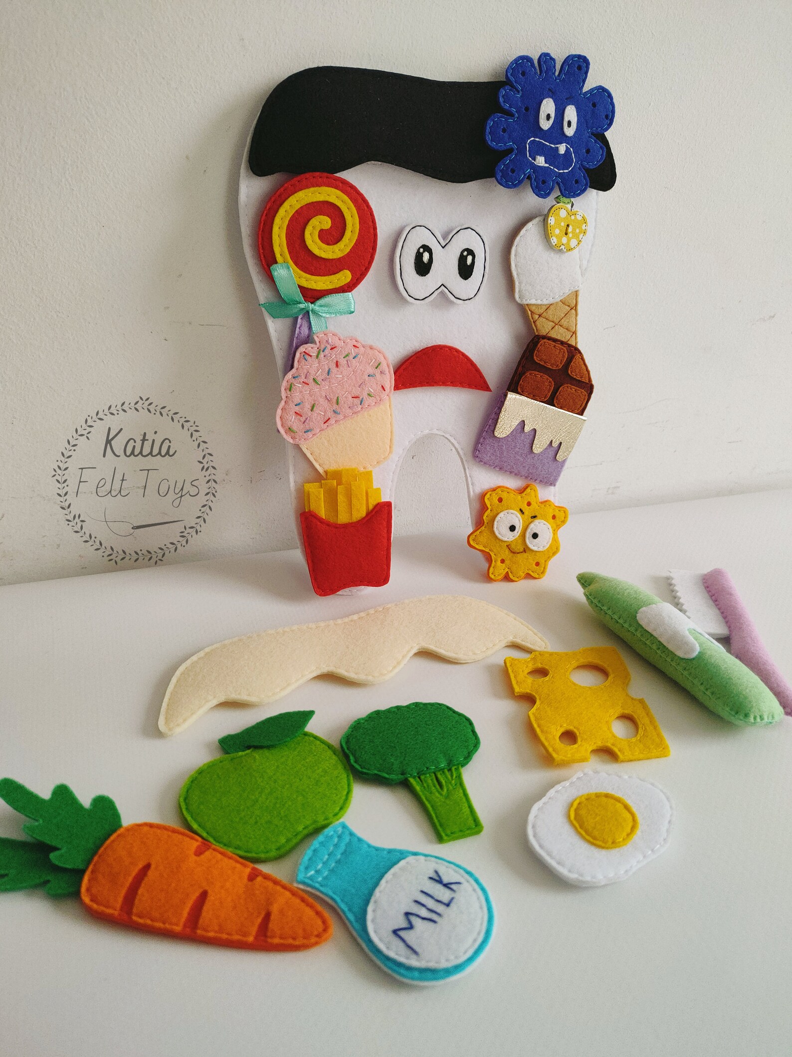 Felt Game "clean Tooth". Felt Happy Tooth and Sad Tooth. Tooth Brushing ...