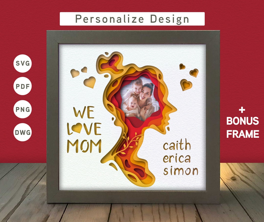 Love MOM, 3D Mothers Day Shadow Box With Custom Names, Mom Shadow Box ...