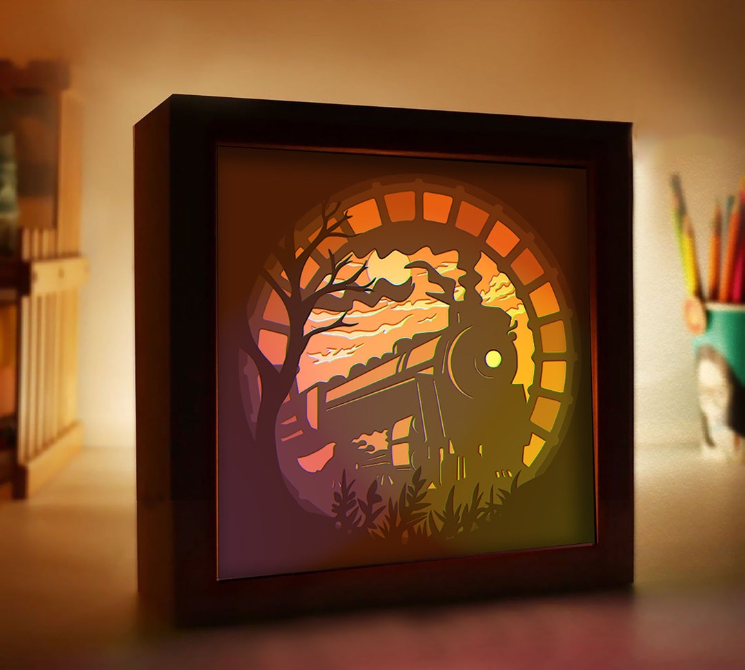 Old Train Shadow Box, Lightbox SVG Paper Cut Shadow Box, Shadowbox Card ...