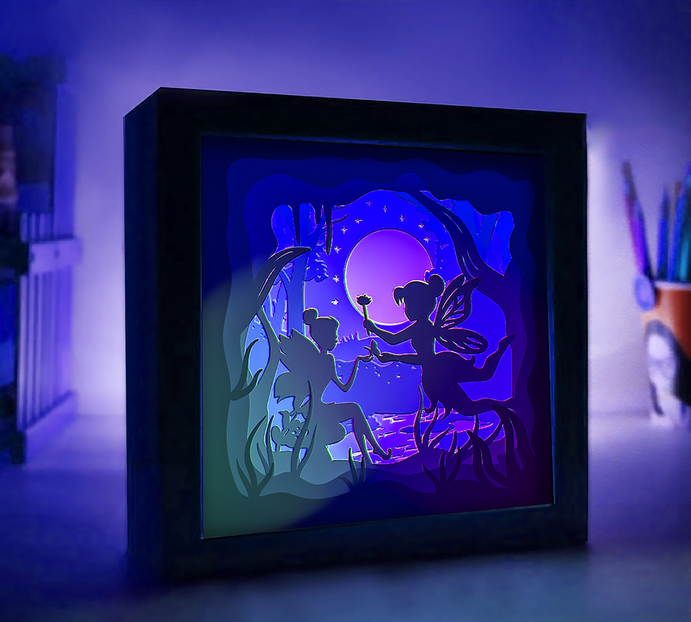Fairy Moon Shadow Box SVG: Paper Cut Lightbox Template (digital File ...