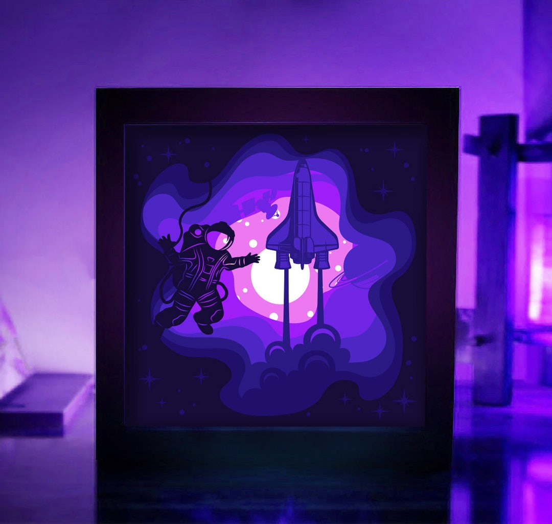 Astronaut Shadow Box Template: 3D Paper Cut Light Box (SVG Digital ...
