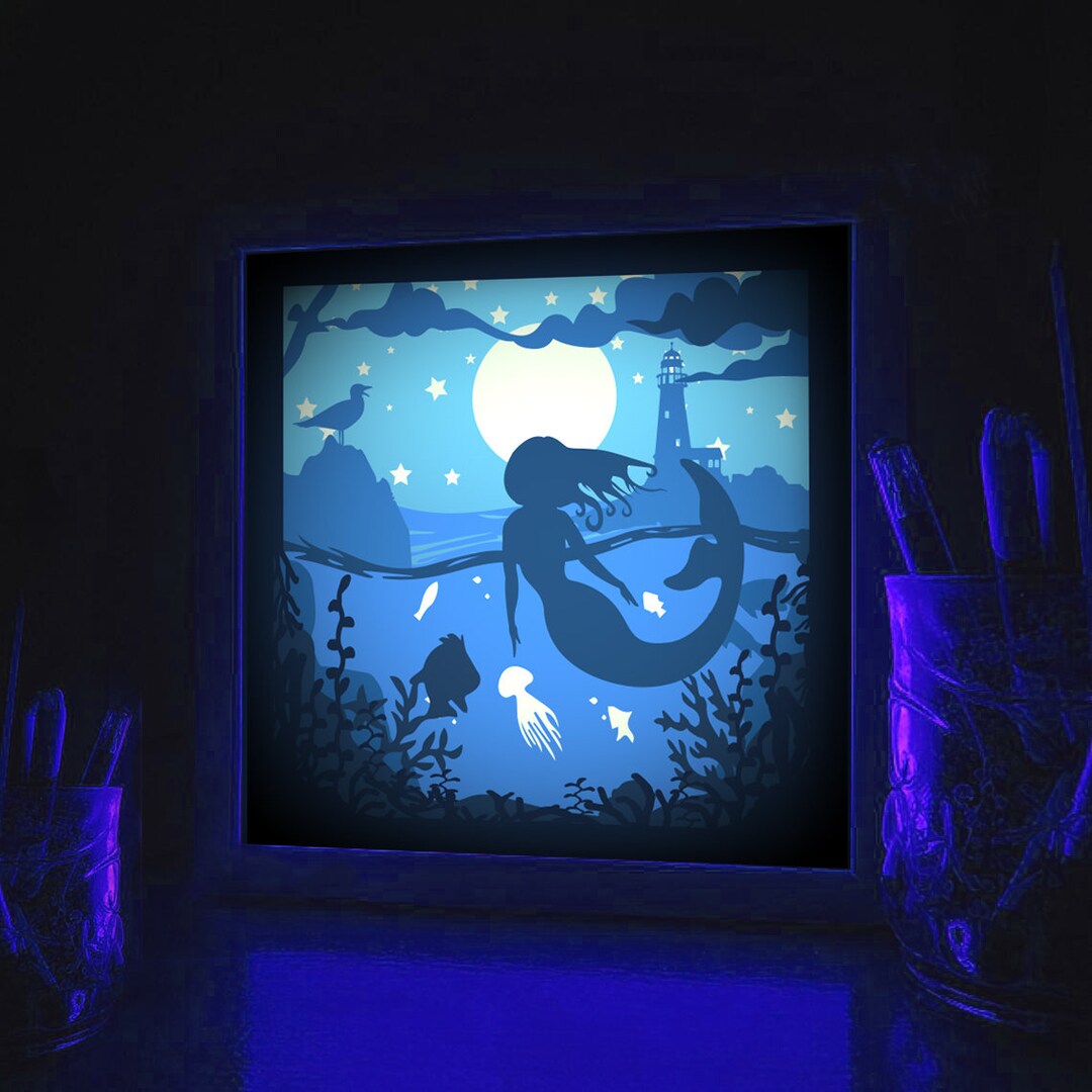 Mermaid Lightbox Template: 3D Paper Cut Shadow Box SVG (digital ...