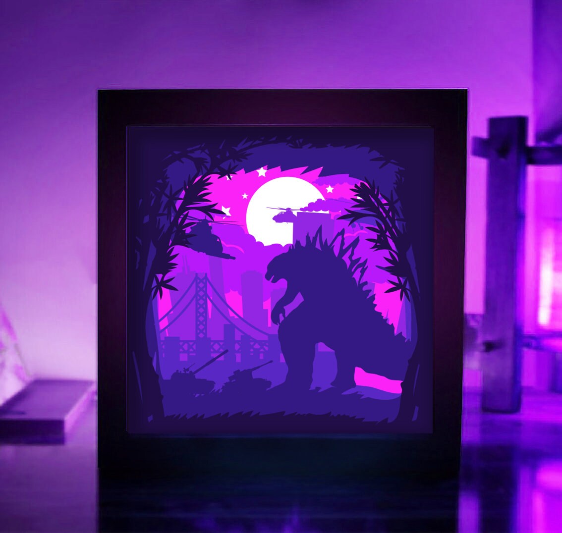 Godzilla Shadow Box SVG Digital Download Files Light Box | Etsy Canada