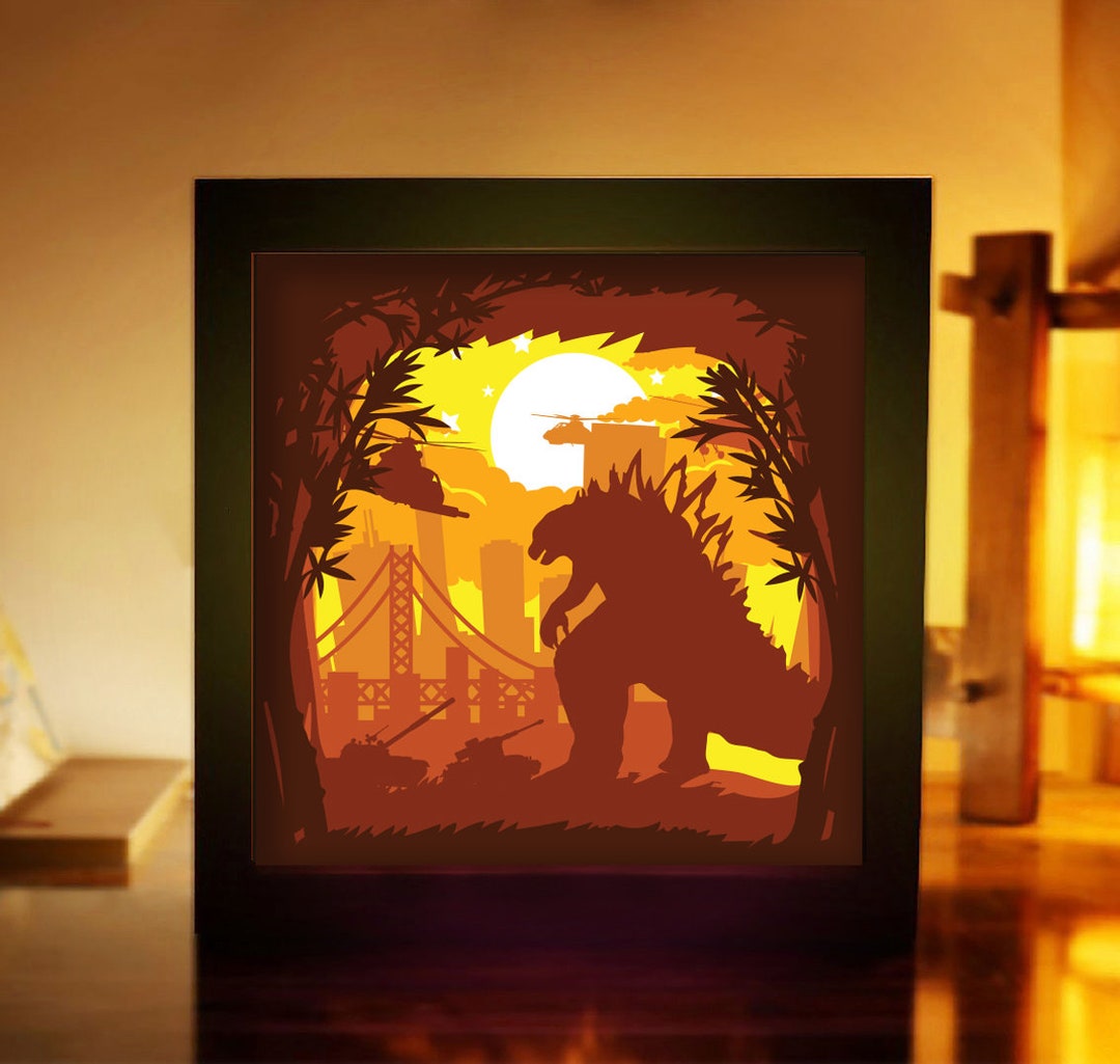 Godzilla Shadow Box, SVG Digital Download Files, Light Box SVG, 3D ...