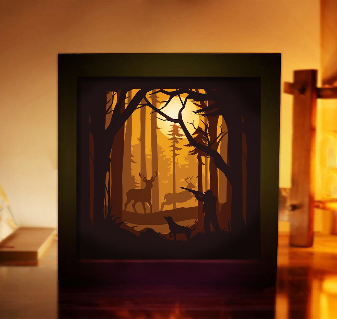 Deer Hunting Shadow Box Template: Hunter and Dog SVG (digital Download ...