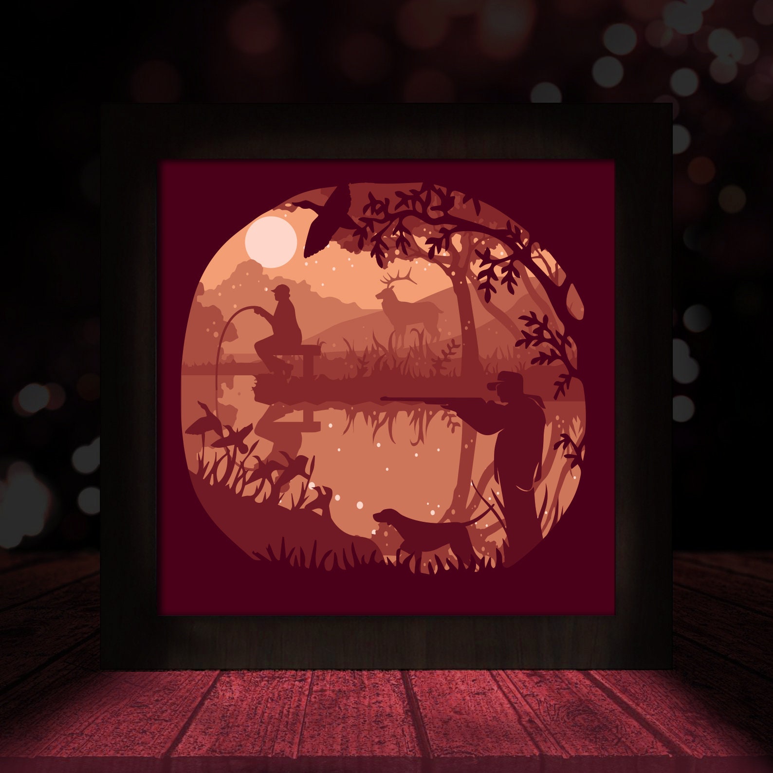 Duck Hunting Fisherman 3D Paper Cut Light Box Template SVG - Etsy