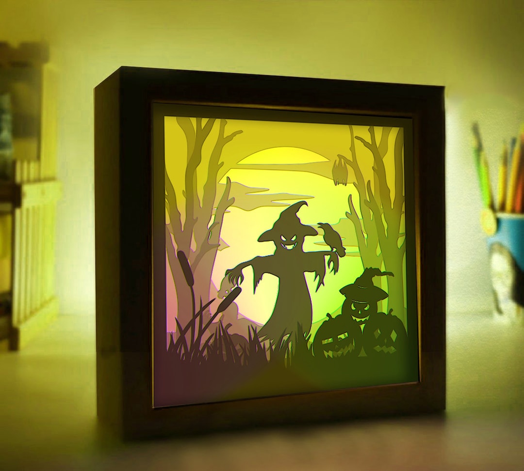Halloween Light Box Template, Scarecrow Shadow Box SVG, for Cricut ...