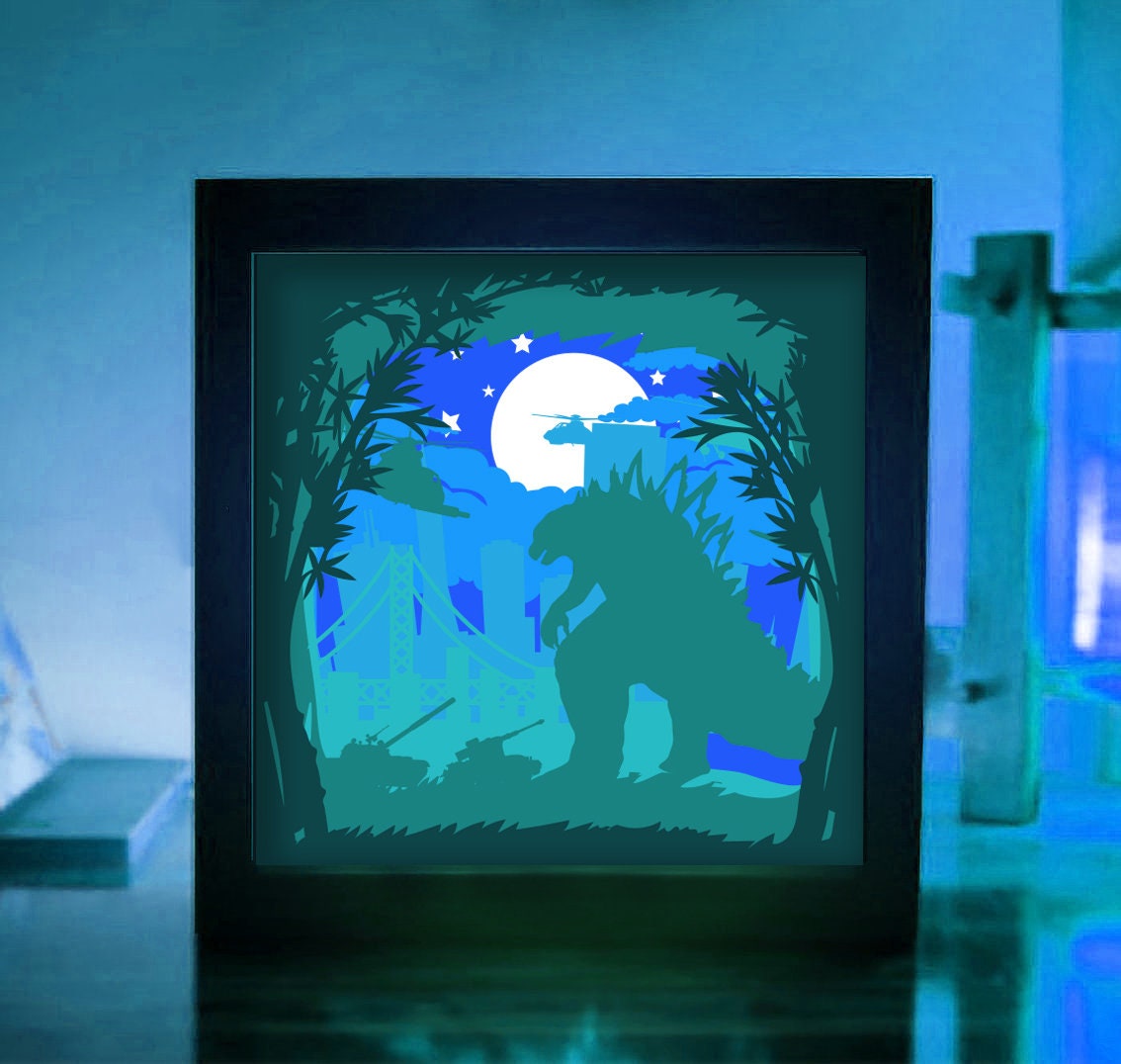 Godzilla Shadow Box SVG Digital Download Files Light Box | Etsy Canada