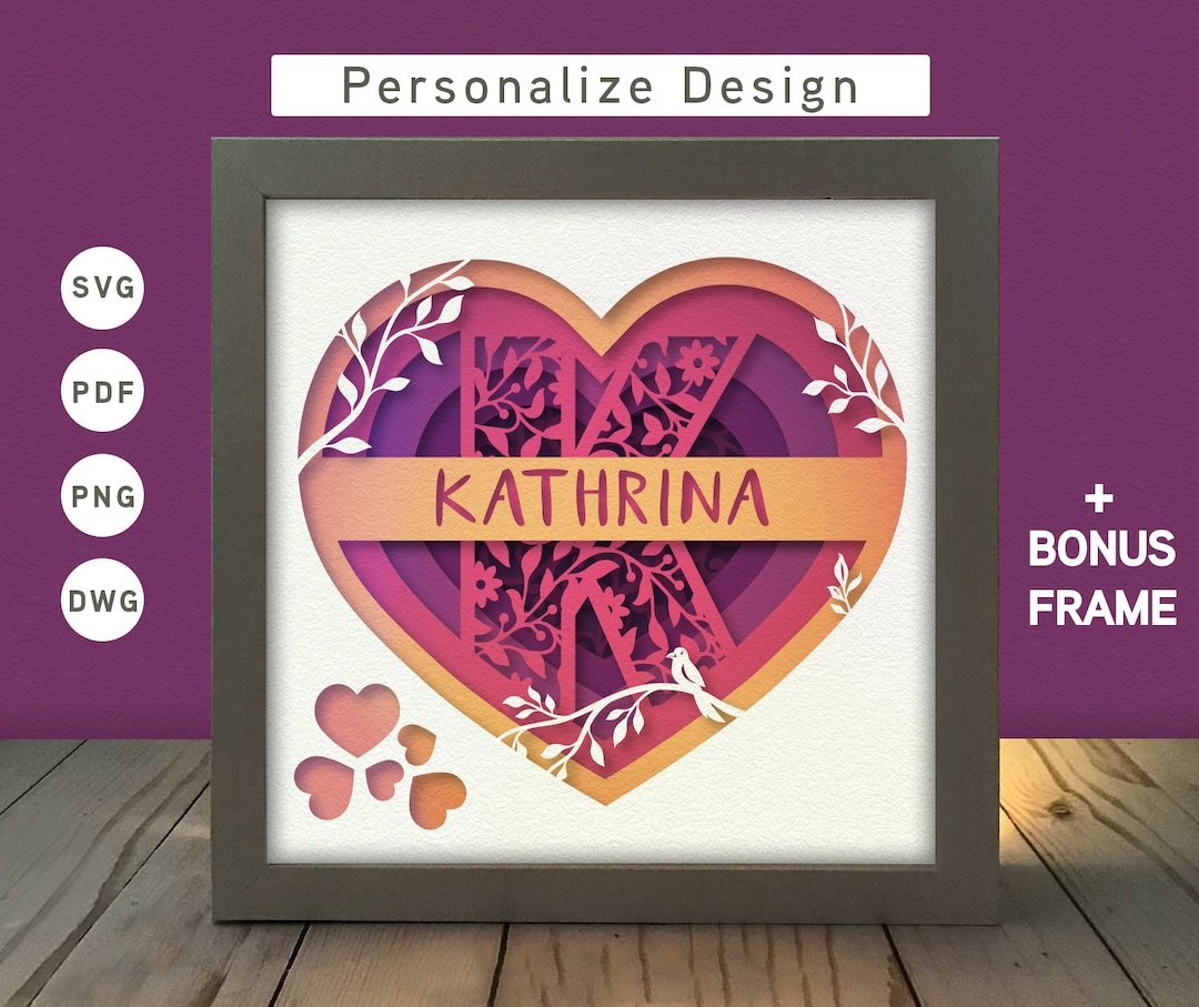 3D Love Monogram A-Z Shadow Box, Custom Name, 3D Heart of Love Shadow ...