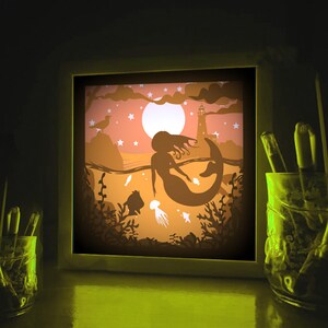 Mermaid Lightbox Template: 3D Paper Cut Shadow Box SVG (digital ...