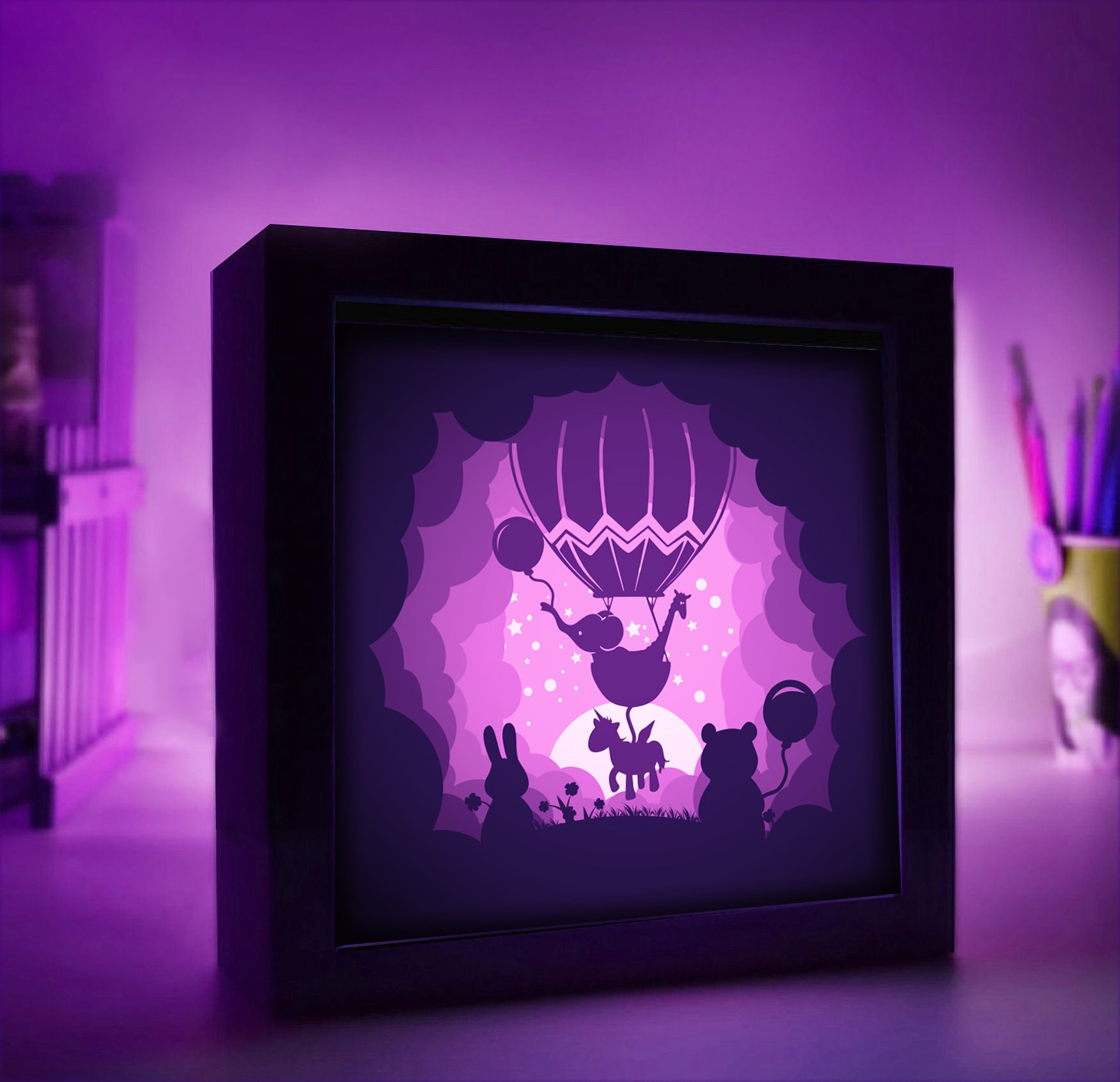 Animal Air Balloon Shadow Box SVG: Nursery Light Box (digital Download ...