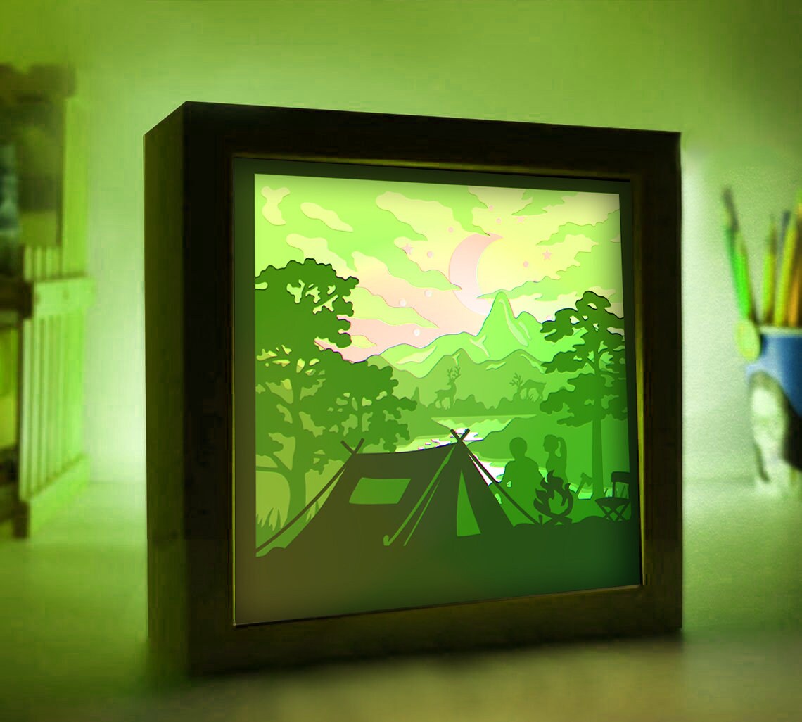 Camping Shadow Box Camp Lightbox SVG Paper Cut Shadow Box - Etsy