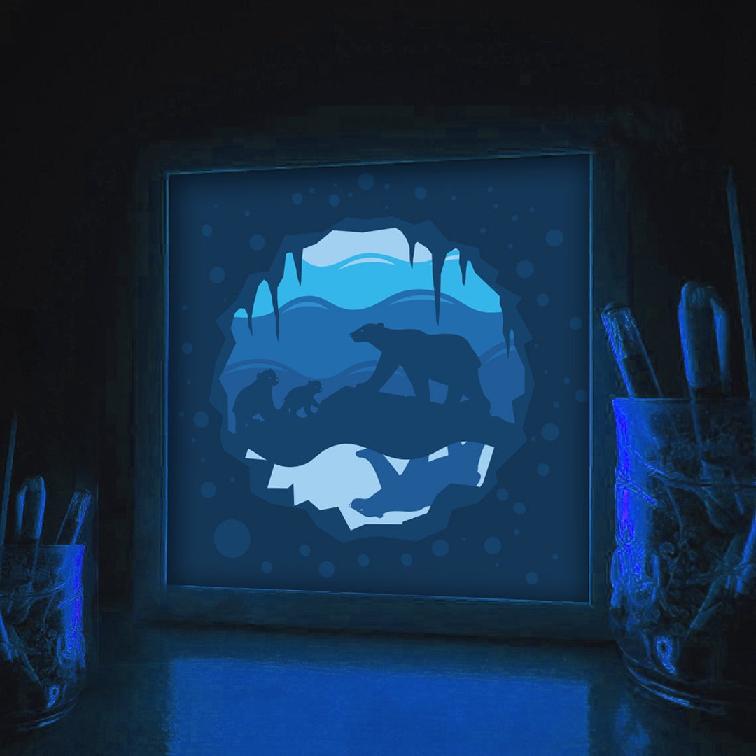 Polar Bear Shadow Box 3D Paper Cut Light Box Template Bear - Etsy Australia