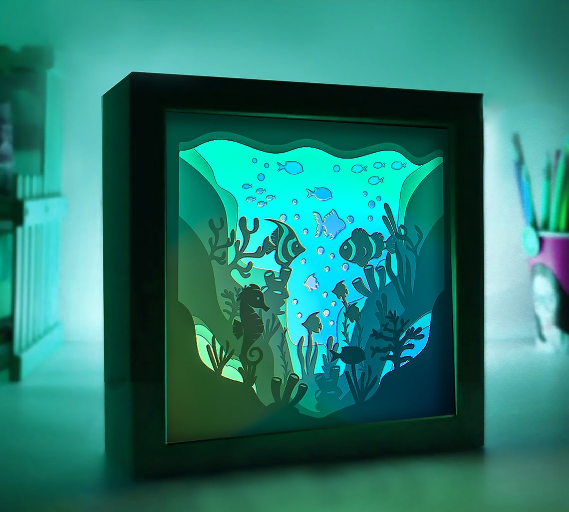 Ocean Fish Shadow Box SVG: 3D Layered Paper Cut Template (digital ...