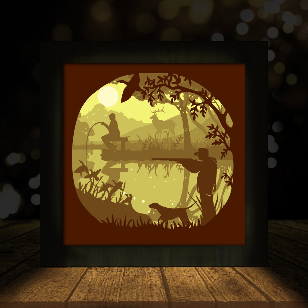 Duck Hunting & Fishing 3D Paper Cut Light Box Template (SVG Digital ...
