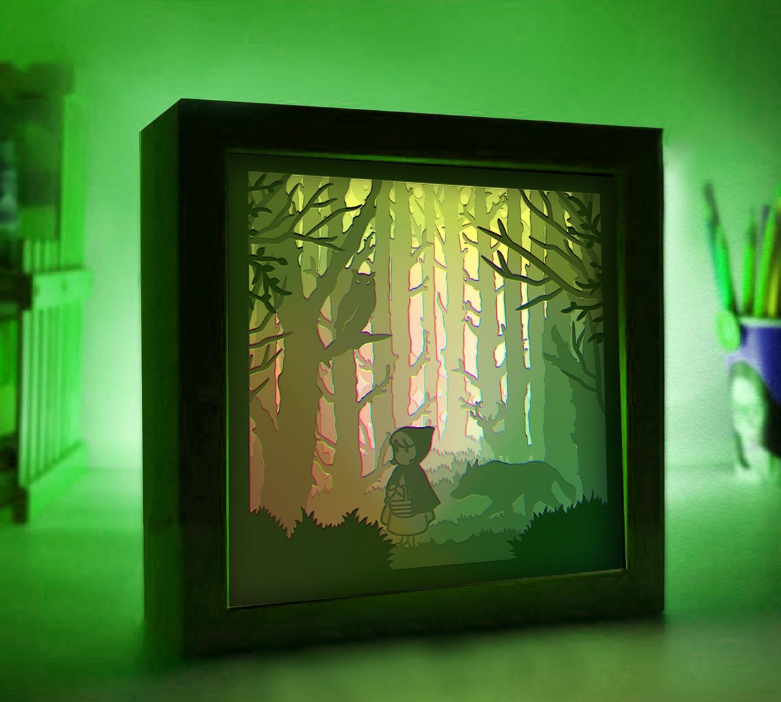 Little Red Riding Hood Wolf in Forest Shadow Box SVG Digital - Etsy