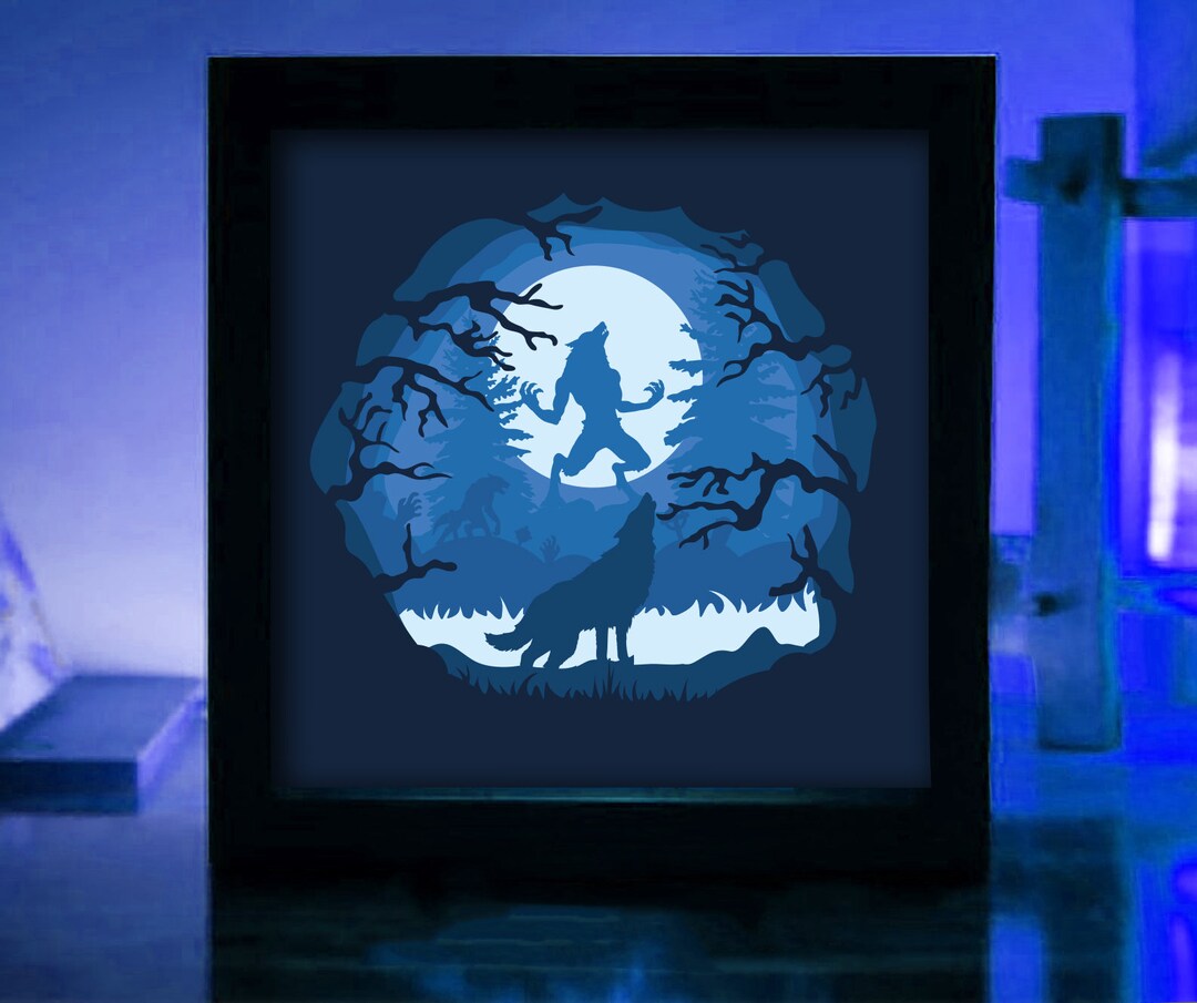 Werewolf Shadow Box Template: 3D Paper Cut Light Box SVG (digital ...