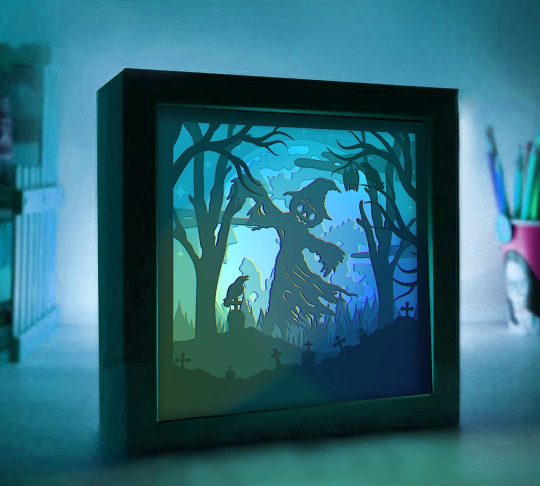 Scarecrow Shadow Box Template, Halloween Light Box Template, Shadow Box ...