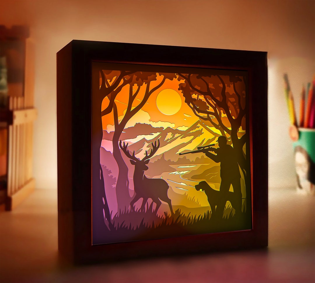 Deer Hunting Shadow Box Template: Hunter and Dog SVG (digital Download ...