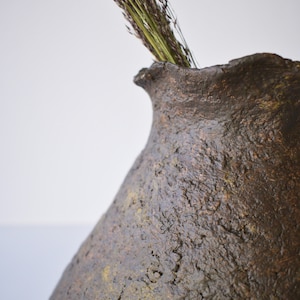 Brown Ruffled Paper Mache Vase, Handmade Boho Scalloped Vase, Wabi Sabi ...