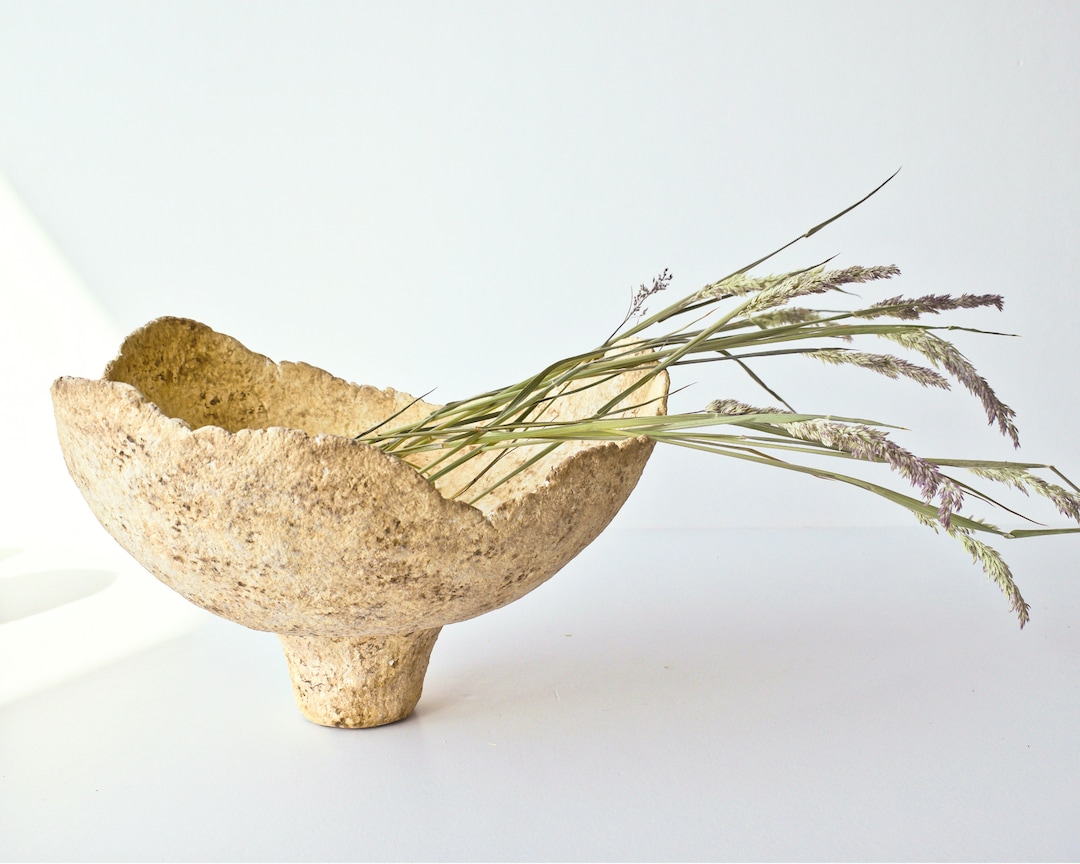 Beige Brown Paper Mache Bowl, Handmade Boho Bowl or Planter, Indian ...
