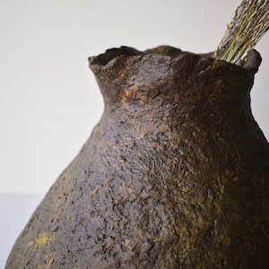 Brown Ruffled Paper Mache Vase, Handmade Boho Scalloped Vase, Wabi Sabi ...