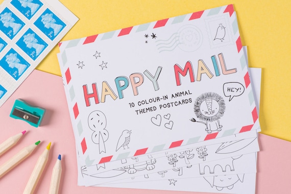 Happy Mail Colour in Postcards X10 | Etsy