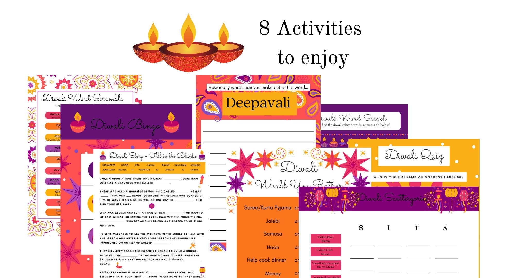 Printable Diwali Activity Sheets. Family Fun Activity. Diwali - Etsy