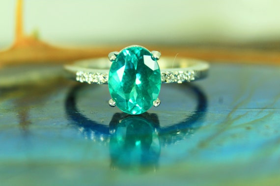 Parrot Green Apatite Ring in White Gold Plated Sterling | Etsy