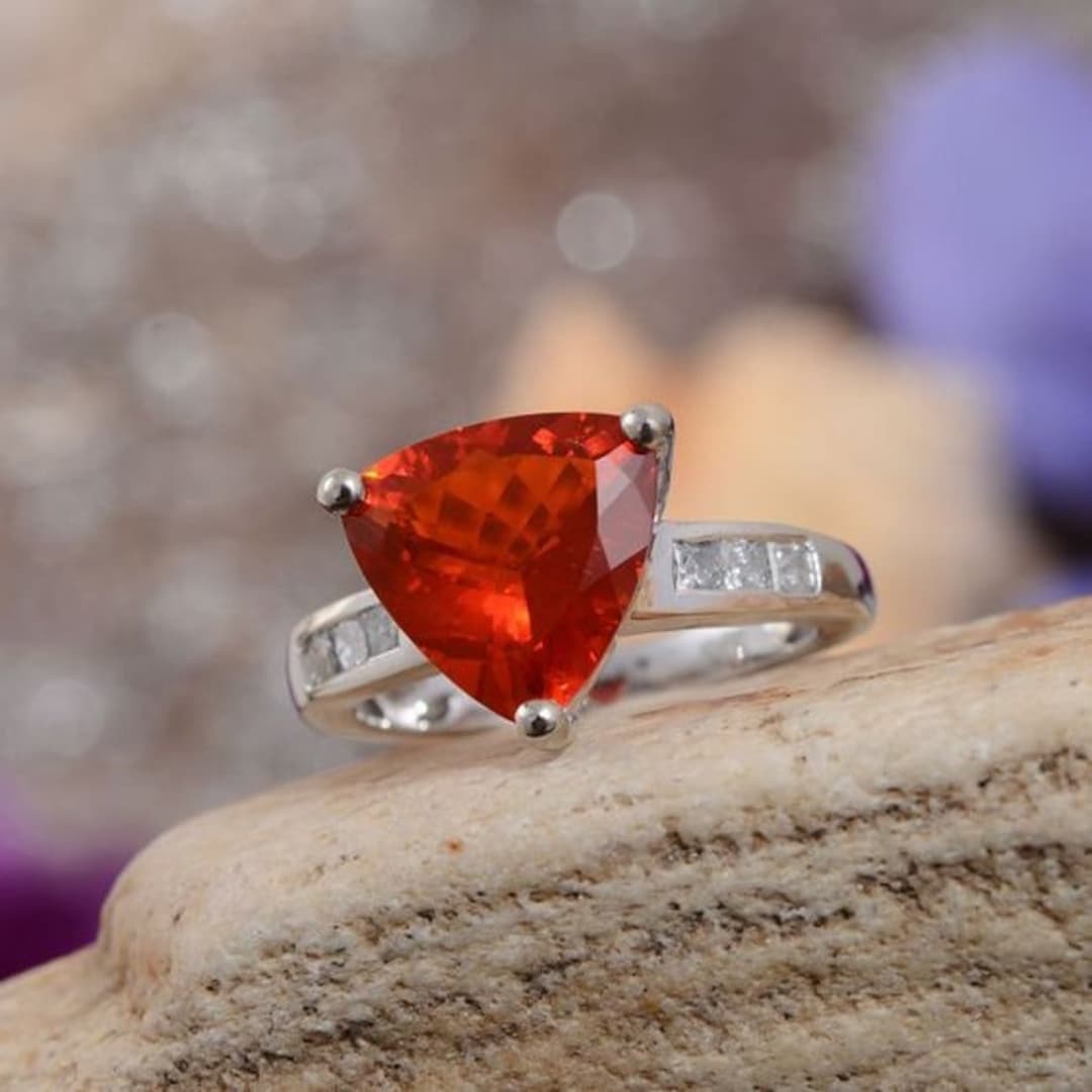Natural Mexican Fire Opal Ring , Trillion Cut Jalisco Fire Opal Ring ...