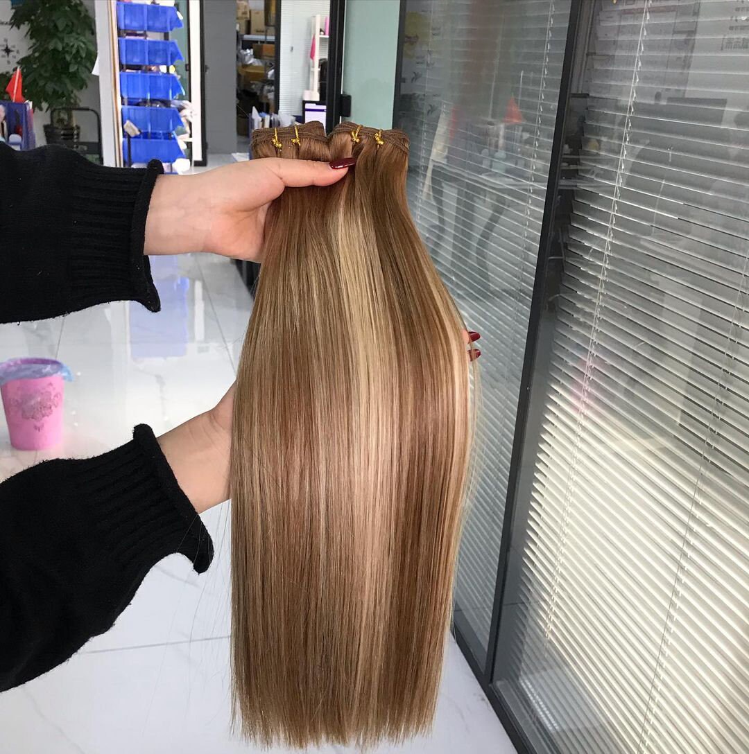 Highlight Blonde Brown Brazilian Silk Straight Bundles Wavy Human Hair ...