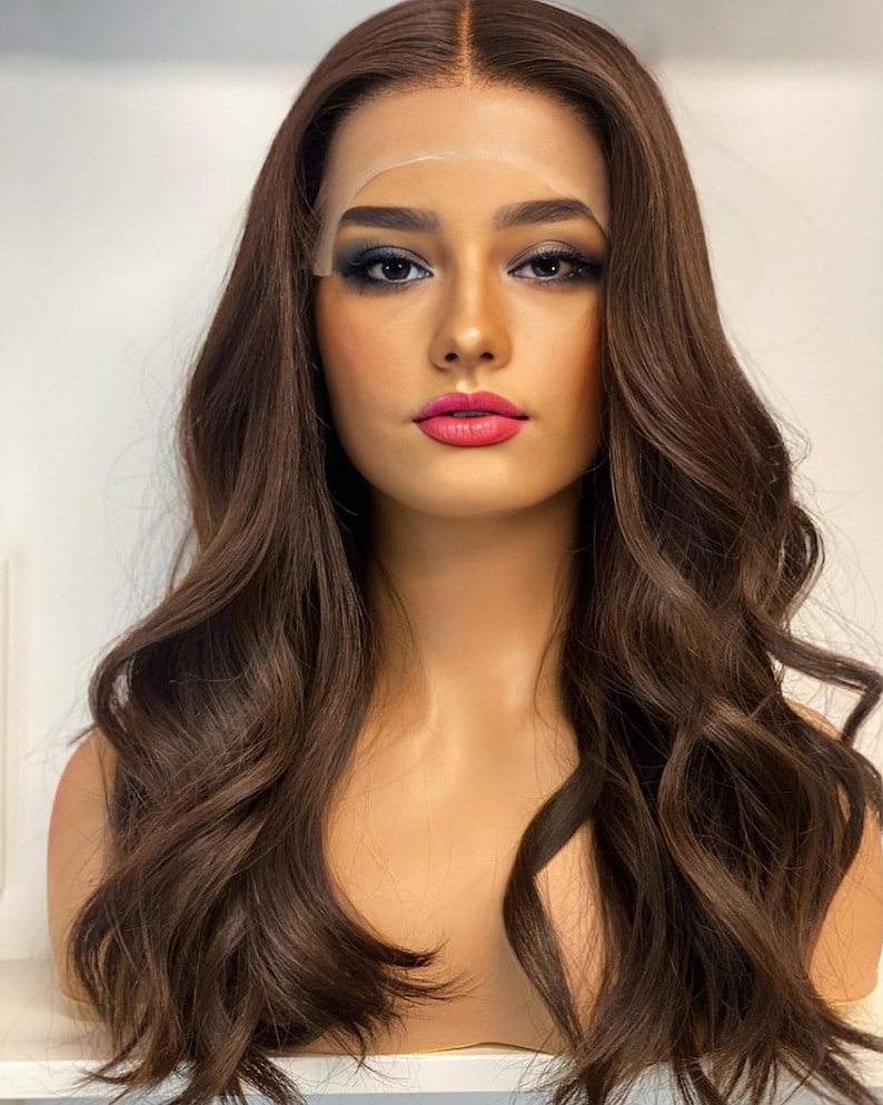 Chocolate Brown Body Wave Lace Front Human Hair Wigs Preplucked ...