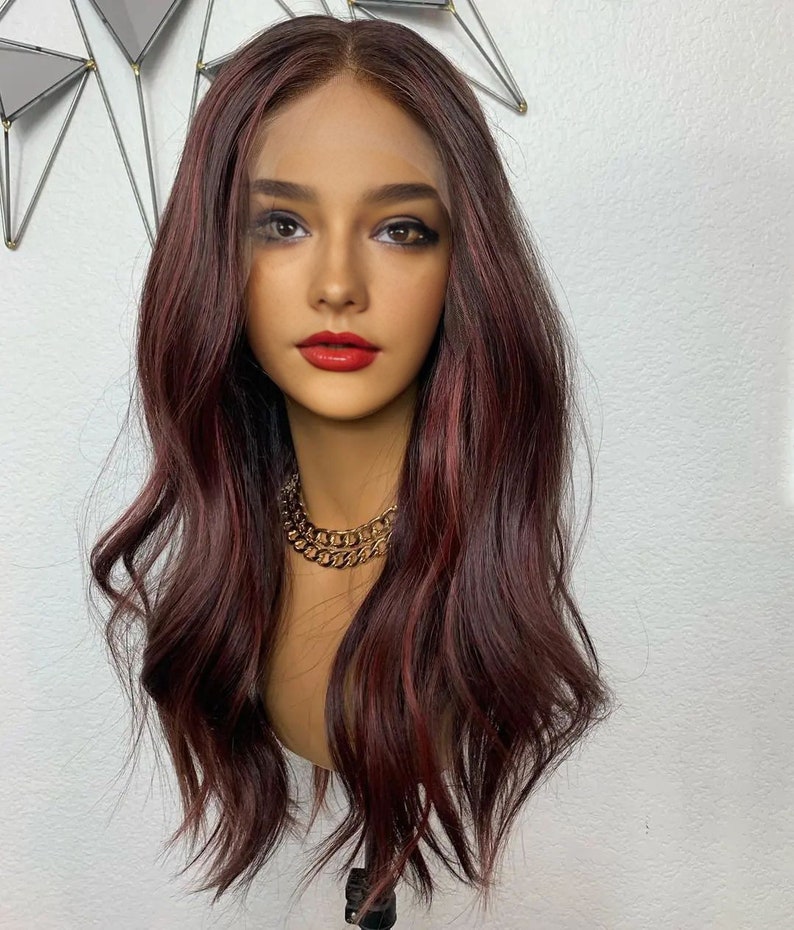 Dark Auburn Loose Wave Lace Front Human Hair Wig, Natural Red Brown 100 ...