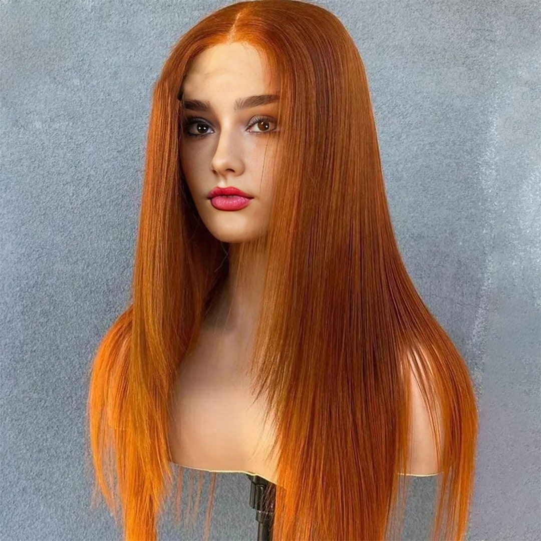 Ginger Orange Lace Front Wigs Human Hair Pre Plucked Silk Straight 13x4 ...