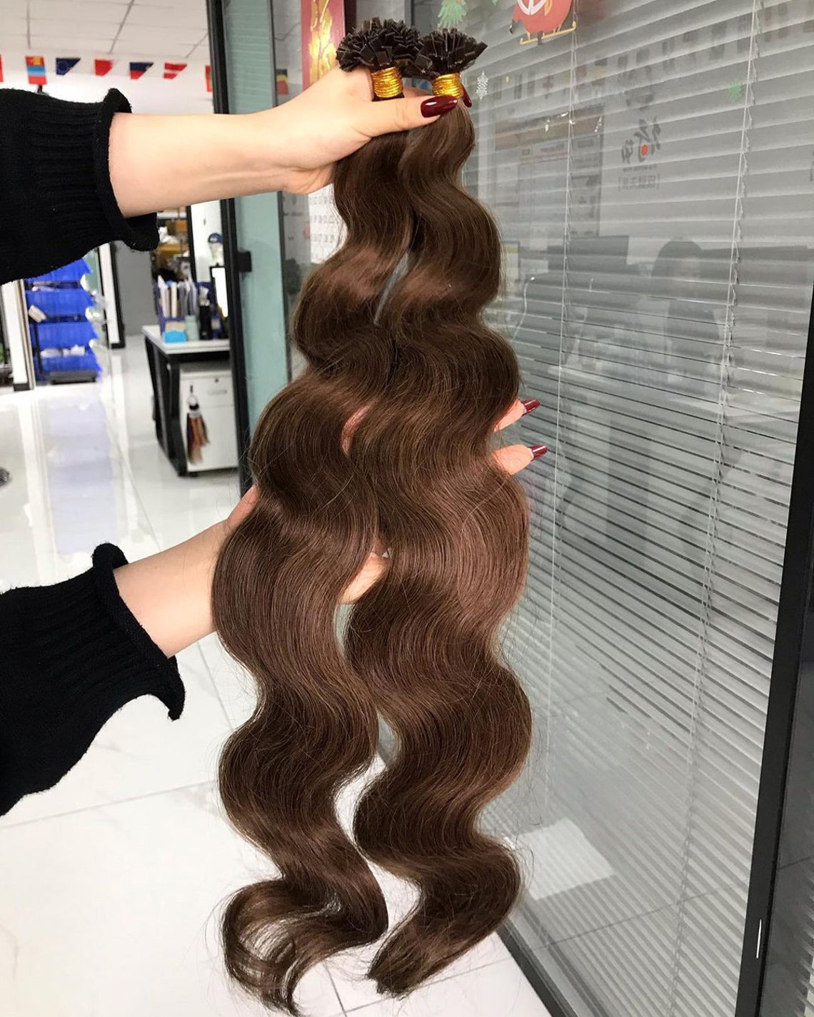 100 Strands/pack Body Wave Flat Tip Hair Extensions Microlink Long Wave ...