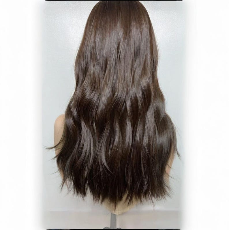 Peluca de cabello humano con encaje frontal, color marrón chocolate ...