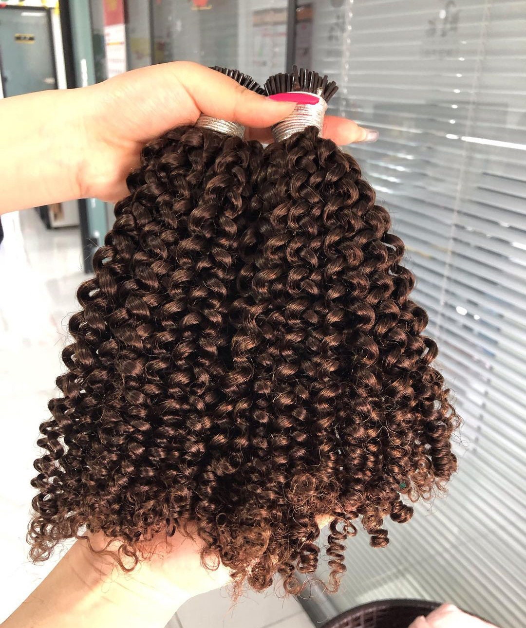 Chocolate Brown 100 Strands/pack Kinky Curly I Tip Hair Extensions ...