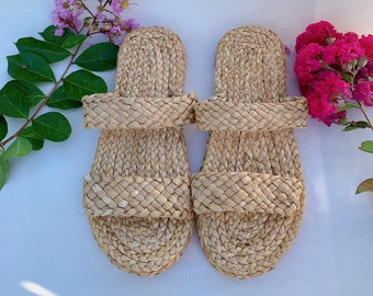 Natural Straw Slippers – Handmade Boho Hyacinth Sandals, Yoga & Home ...