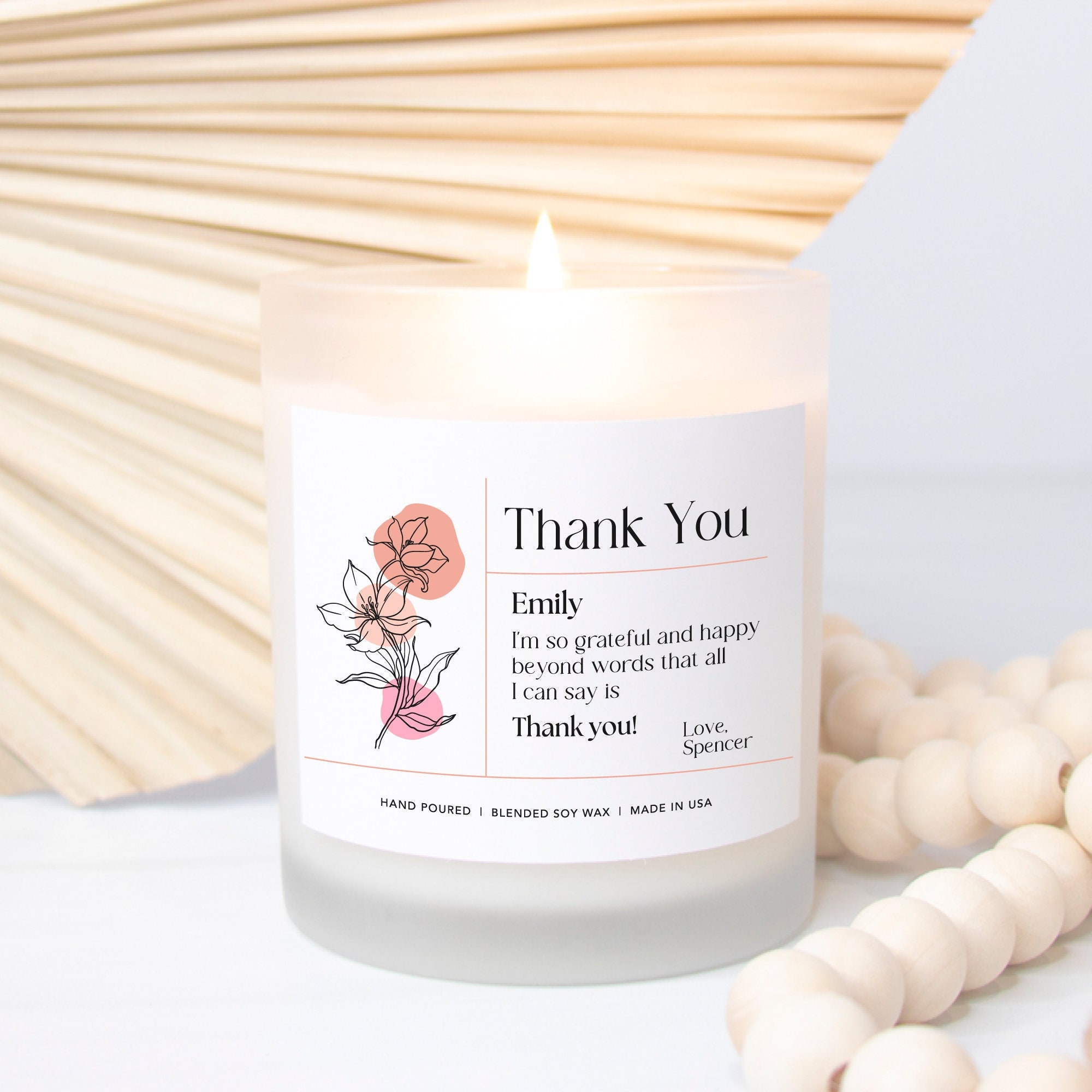 Thank You Personalized Message Candle Candle Frosted Glass - Etsy