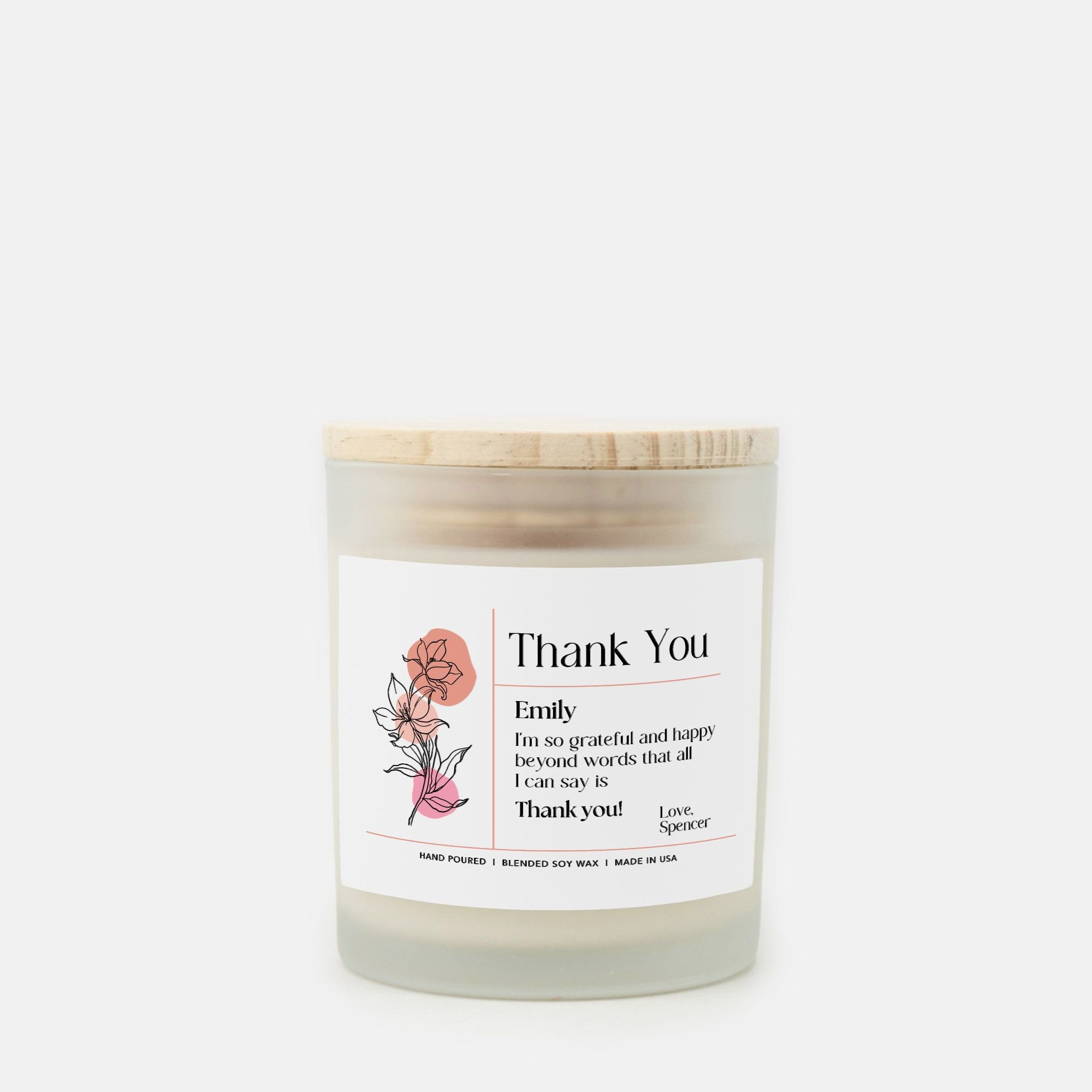 Thank You Personalized Message Candle Candle Frosted Glass - Etsy