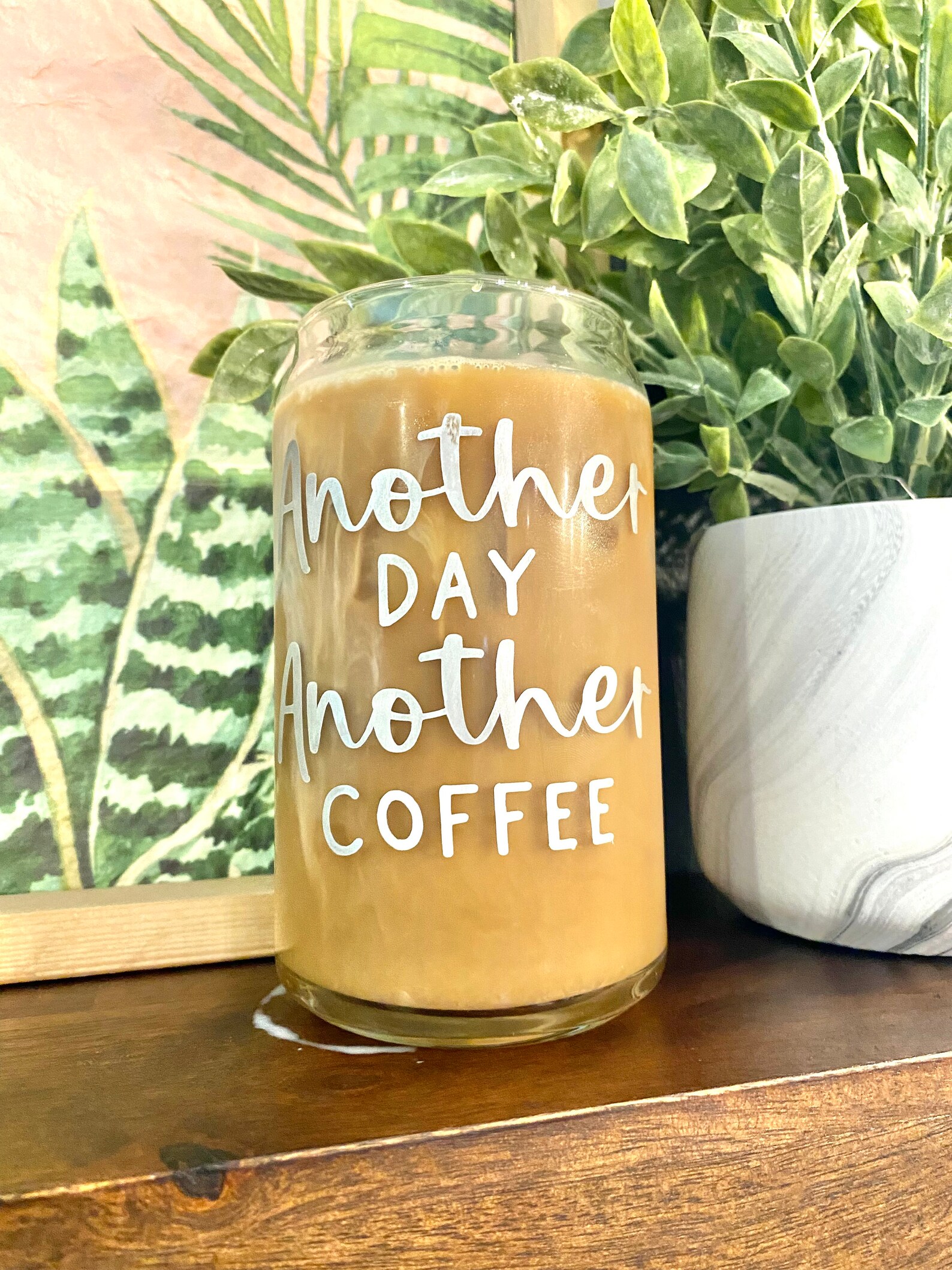 Cute COFFEE LOVER Theme With Straw & LID Iced Coffee Glass Can - Etsy