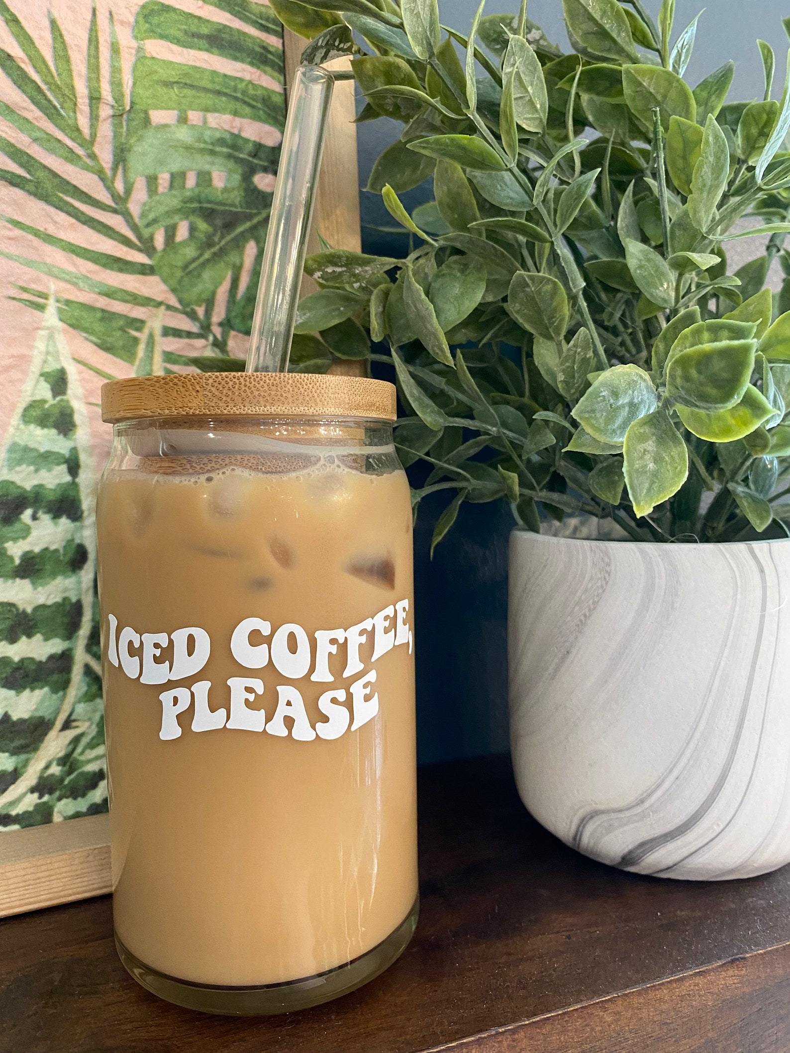 Cute COFFEE LOVER Theme With Straw & LID Iced Coffee Glass Can - Etsy