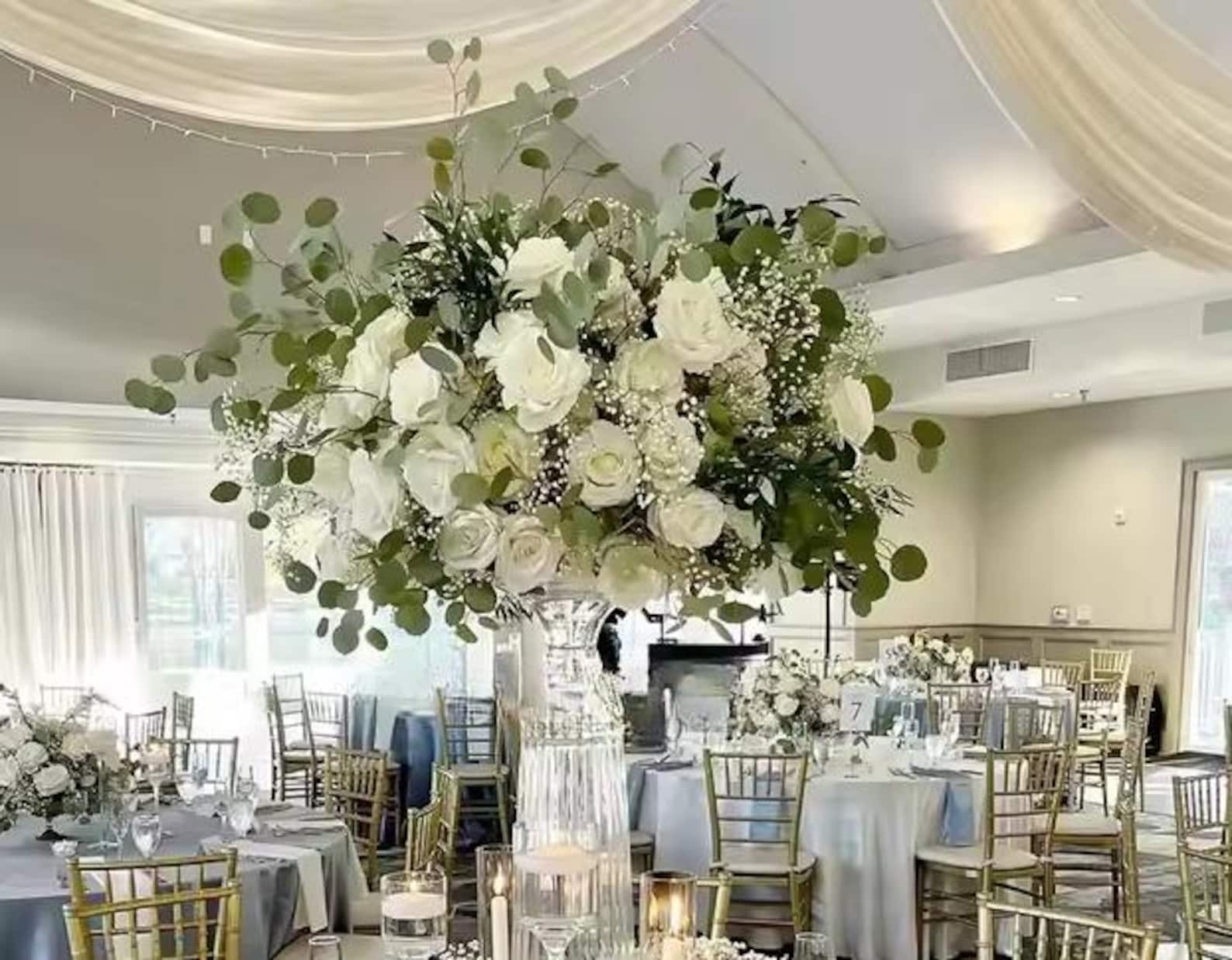Artificial White Flower Ball With Baby Breath Table Centrepiece Floral ...