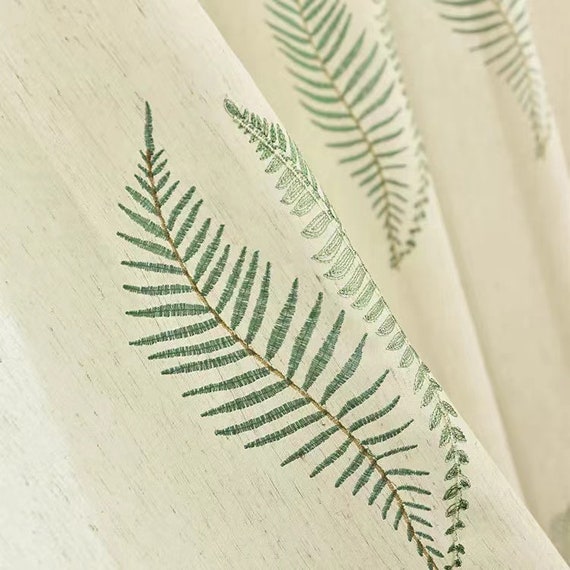 Custom Curtain Pair Panels Green Leaf Embroidery Curtain Print | Etsy ...