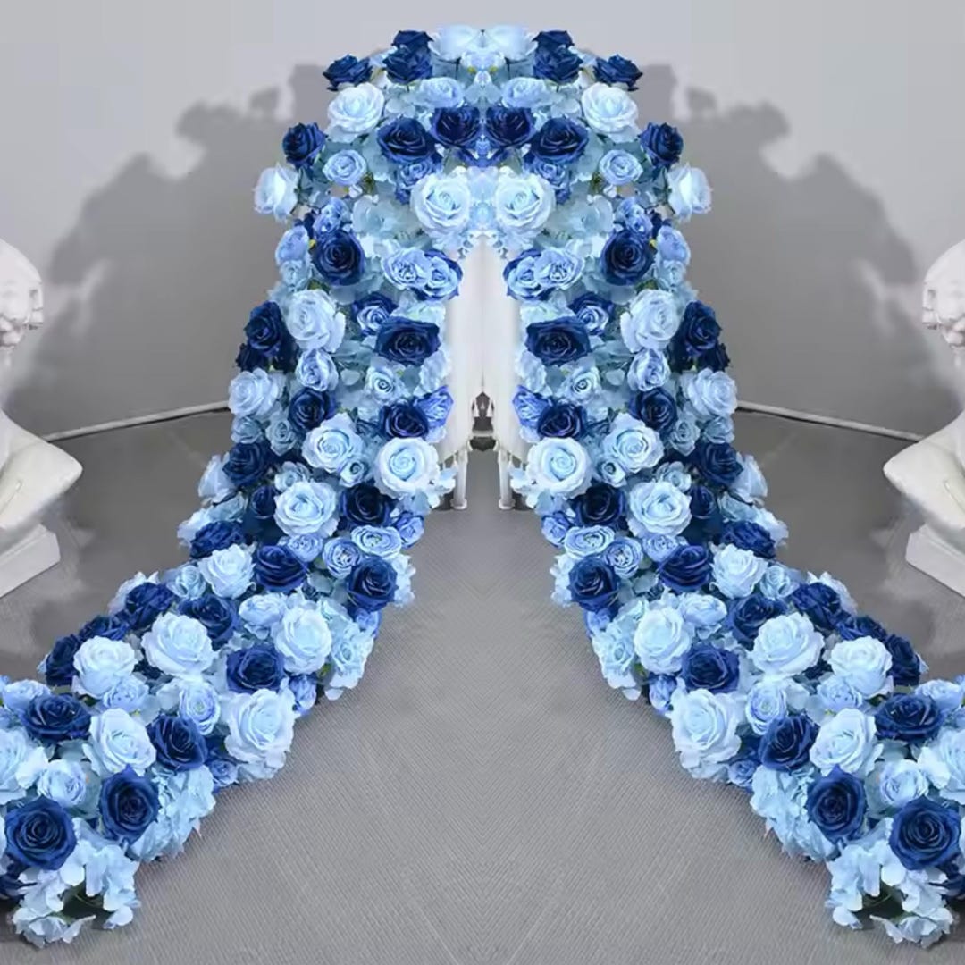 Light Blue Rose Flower Runner,navy Blue Rose Flower Row,wedding Arch ...