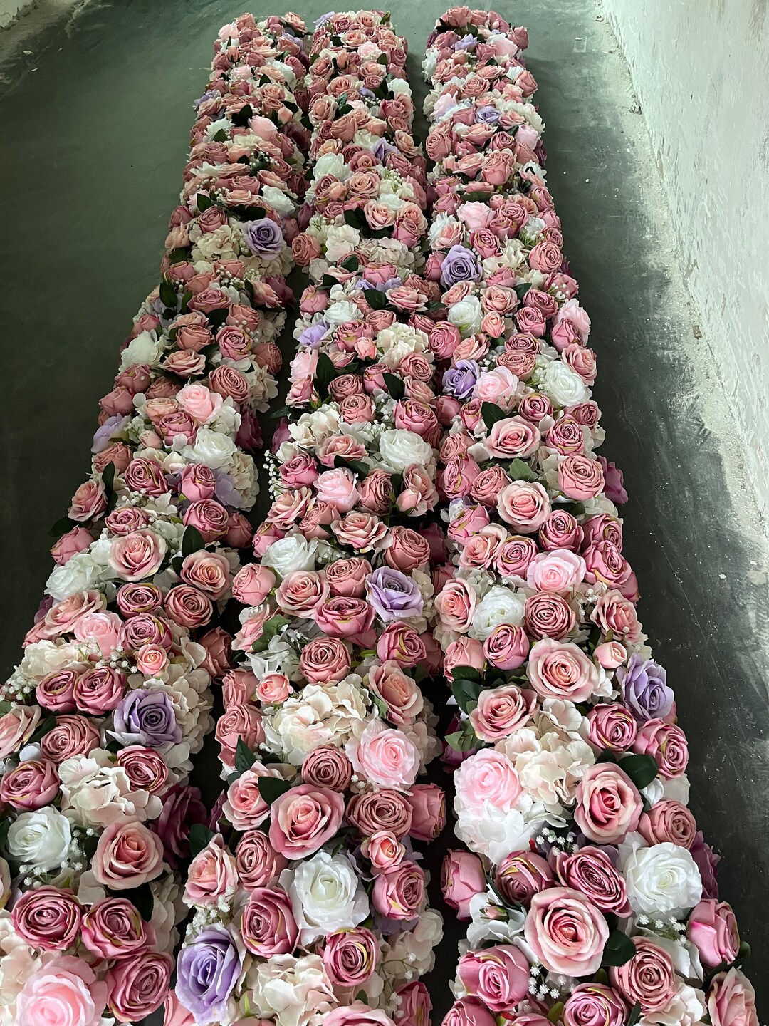 Pink Purple Floral Flower Runner,silk Flower Runner,rose Flower Garland ...