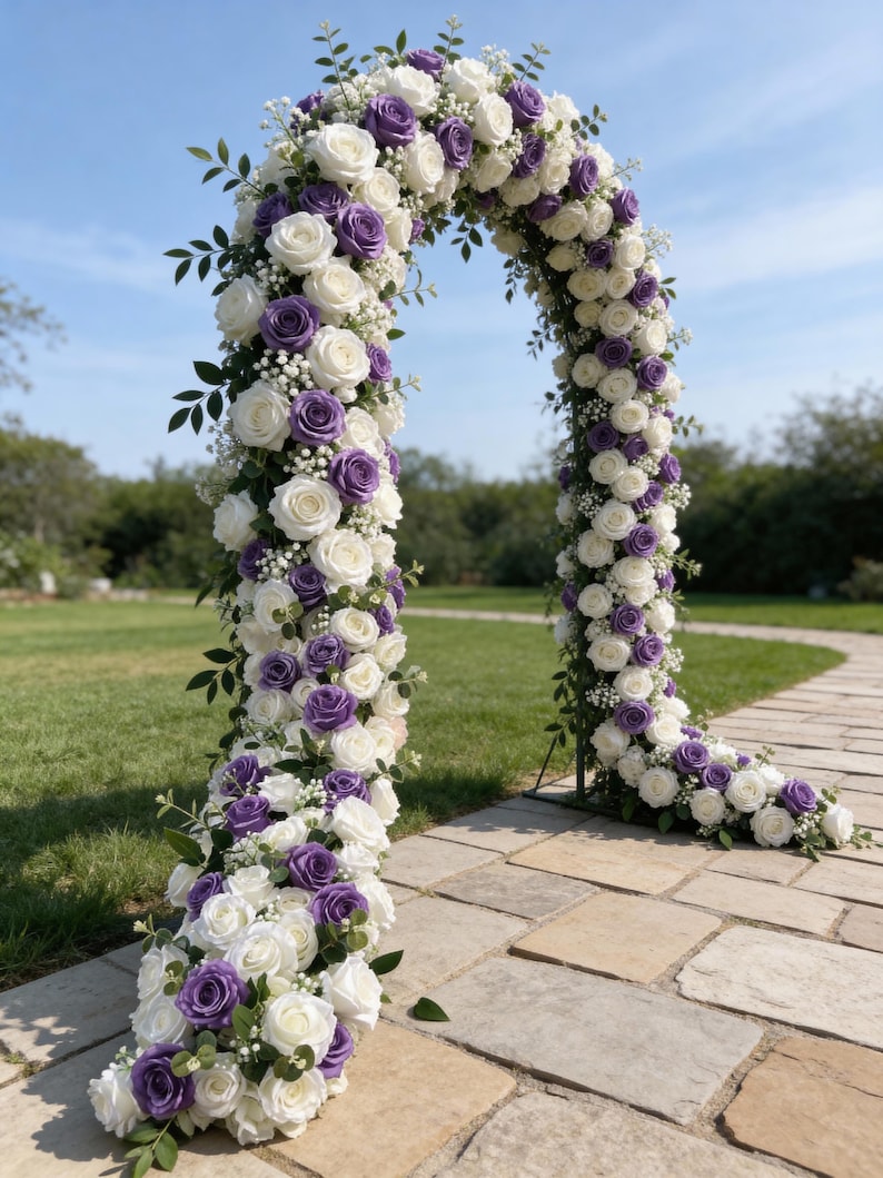 Purple White Rose Flower Arch,wedding Swag Florals,wedding Flower ...